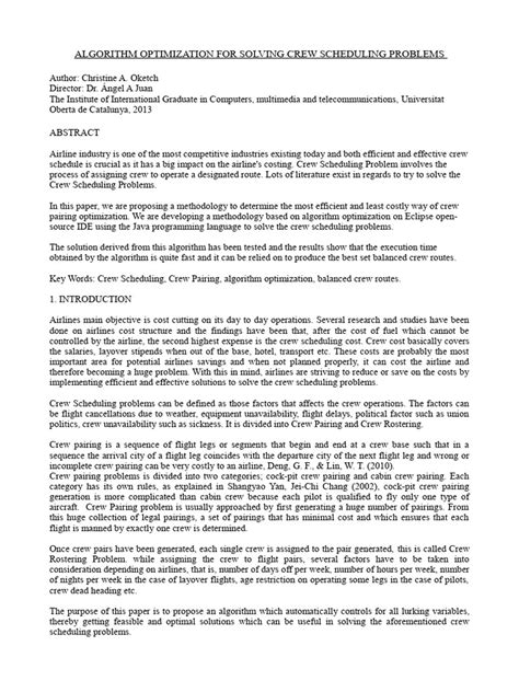 Algorithm Optimization For Solving Crew Scheduling Problems Pdf Mathematical Optimization