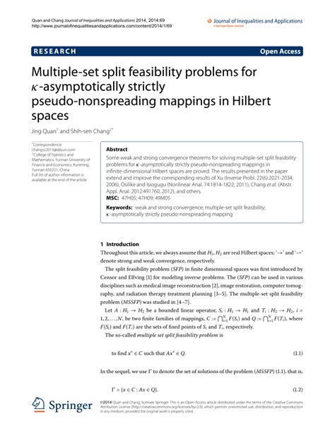 Pdf Multiple Set Split Feasibility Problems For κ Asymptotically