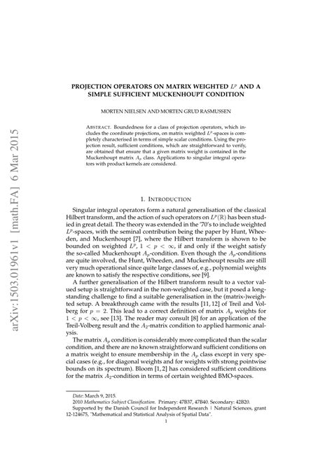 Pdf Projection Operators On Matrix Weighted Lp And A Simple
