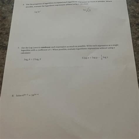 Solved 6 Use The Properties Of Logarithms To Expand Each