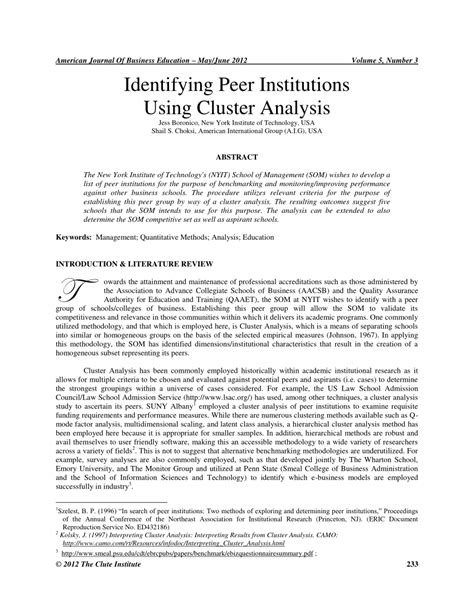 pdf identifying peer institutions using cluster analysis