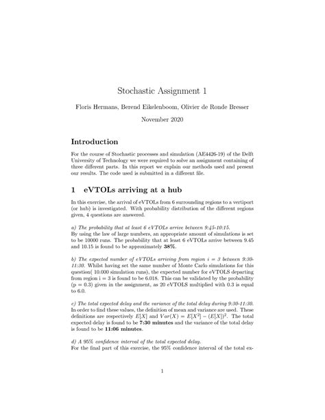 Stochastic Assignment 1 In This Report We Explain Our Methods Used And Present Our Results