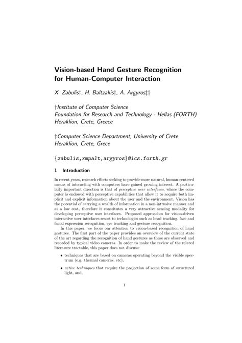 Pdf Vision Based Hand Gesture Recognition For Human Computer Interaction