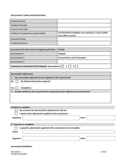 Sitxwhs004 Assessment 1 Project Pdf