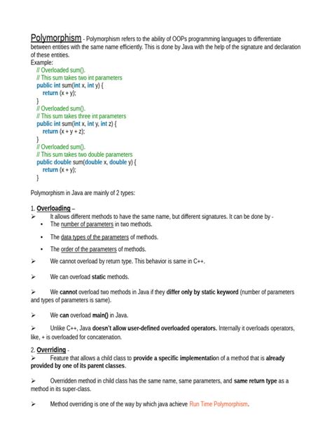 Polymorphism Pdf Method Computer Programming Inheritance