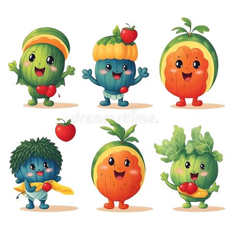 Generative Ai Fruits And Vegetables Characters Stock Illustration Illustration Of Pear Hand