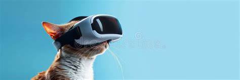 Futuristic Cat In Virtual Reality Glasses Design With Room For Custom Text Or Graphics Stock