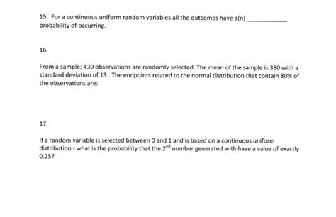 Solved For A Continuous Uniform Random Variables All The