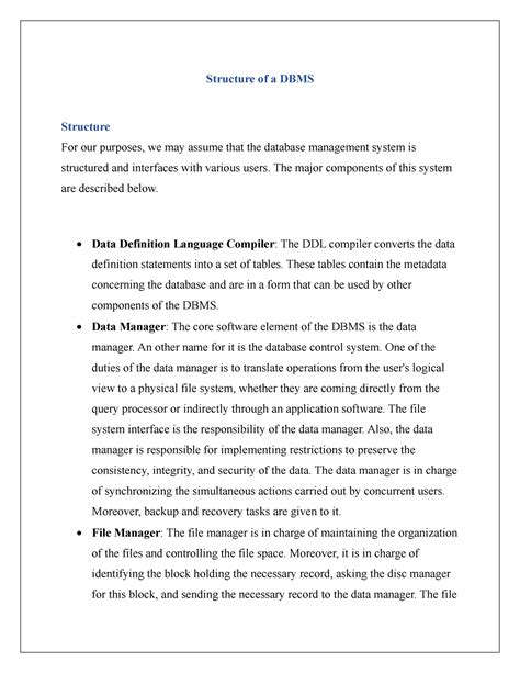 Structure Of A Dbms Structure Of A Dbms Structure For Our Purposes