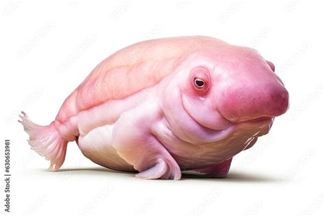 Blobfish On White Background Psychrolutes Marcidus Species The