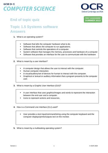 J277 Ocr Gcse Computer Science 1 5 Systems Software End Of Unit Test