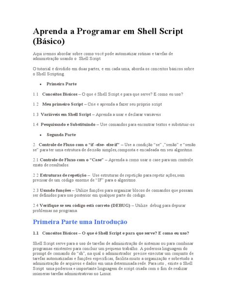 aprenda a programar em shell script pdf shell informática