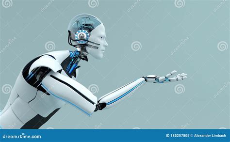 Humanoid Robot Assistant At Your Service Stock Illustration