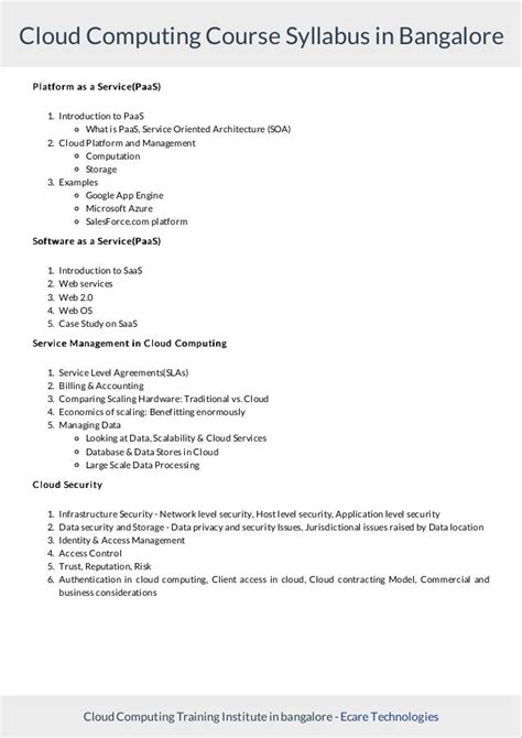 Cloud Computing Course Syllabus In Bangalore