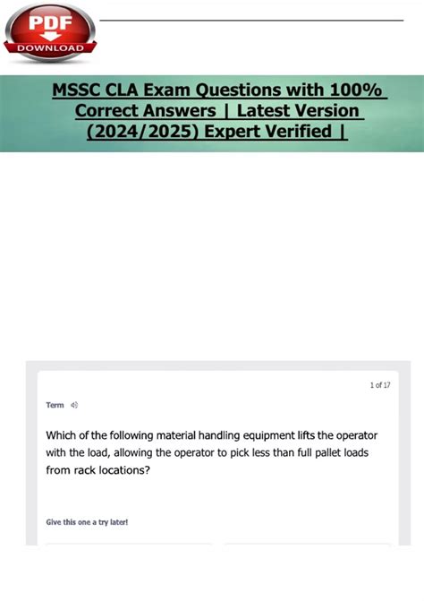 Mssc Cla Exam Questions With 100 Correct Answers Latest Version