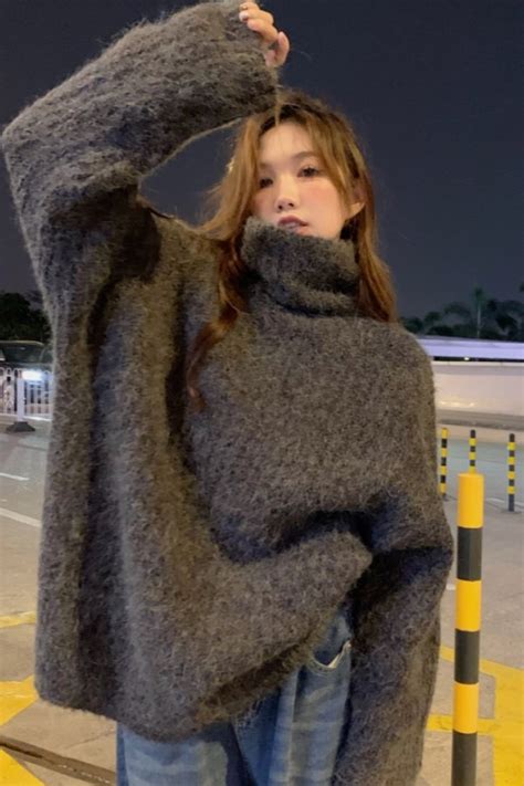 핑크프릴 오비 터틀넥 긴소매 롱슬리브 오버핏 니트 스웨터 핑크프릴 오비 터틀넥 긴소매 롱슬리브 오버핏 니트 스웨터