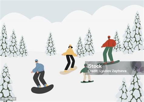 스키 스노우 보드 아이스 스케이팅 썰매 타기 겨울 활동 인쇄 카드 산악 리조트 장면 벽 아트 인쇄 플랫 스타일 벡터 일러스트 클립 아트와 겨울 시즌 포스터 걷기에 대한 스톡