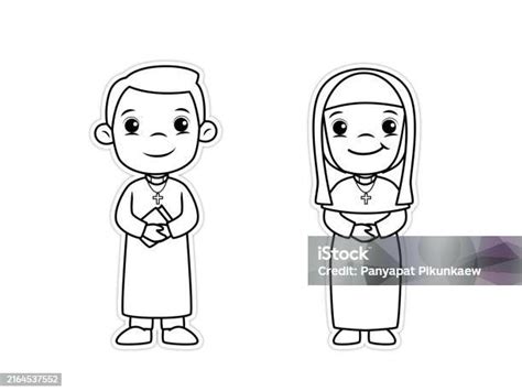 만화 사제와 수녀가 행복하게 웃는 벡터 일러스트 레이 션 가공의 인물에 대한 스톡 벡터 아트 및 기타 이미지 가공의 인물 교사 교육 관련 직업 교육 Istock