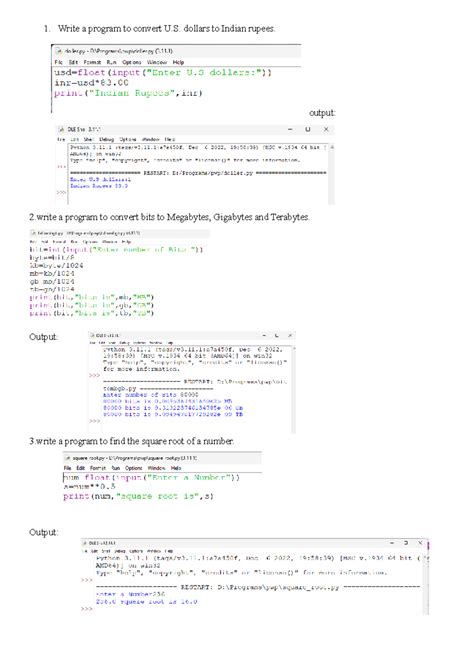 Pwp 1 Notes Write A Program To Convert U Dollars To Indian Rupees Output 2 A Program To