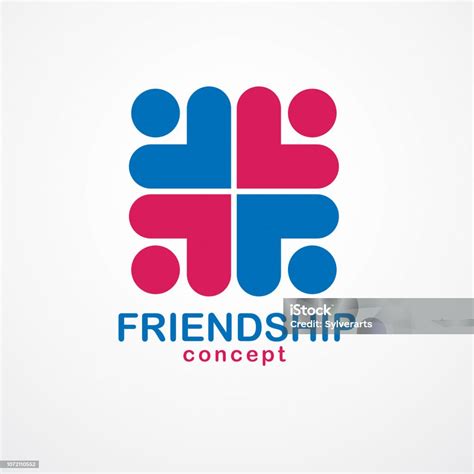 팀웍과 우정 개념 사람들이 승무원으로 간단한 기하학적 인 요소를 사용 하 여 만든 벡터 아이콘입니다 화합과 협력 아이디어 비즈니스 사람들이 화려한 디자인의 드림 팀 아이콘에