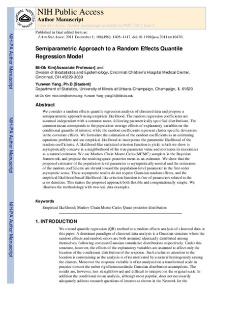 Pdf Semiparametric Approach To A Random Effects Quantile Regression Model