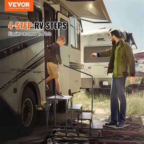 Vevor Rv Steps 4 Step Rv Stairs 199 58kgs Load Capacity Thickened Carbon Steel With Handrail