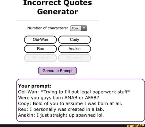 incorrect quotes generator number of characters rex anakin cody