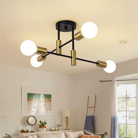 Garwarm Semi Flush Mount Ceiling Light Fixture4 Light Gold And Black