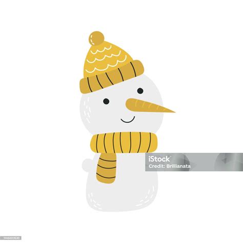 노란 모자와 스카프를 두른 웃는 눈사람 손으로 그린 흰색으로 분리 12월에 대한 스톡 벡터 아트 및 기타 이미지 12월 개체 그룹 겨울 Istock