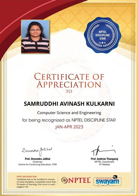 Nptel Iitmadras Certificate Learning Nptelstar Samruddhi Kulkarni