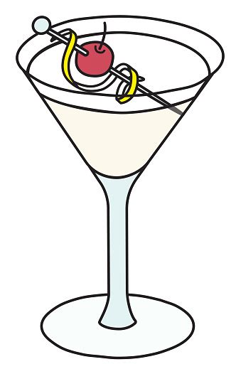 마티니 유리의 턱시도 클래식 칵테일 잊을 수없는 공식 목록 진과 버머스 기반의 음료는 레몬 트위스트와 체리로 장식되어 있습니다