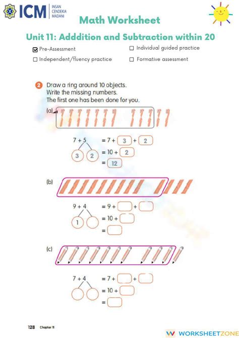 Addition And Subtraction Within 20 Worksheet