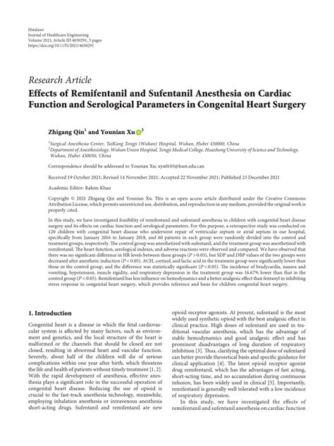 Pdf Effects Of Remifentanil And Sufentanil Anesthesia On Cardiac