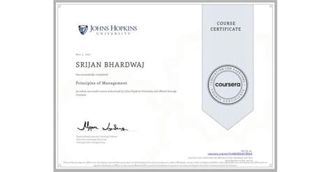 Srijan Bhardwaj On Linkedin Completion Certificate For Principles Of
