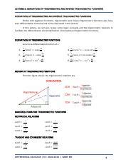Lecture Derivatives Of Trigonometric And Inverse Trigonometric Functions Pdf LECTURE