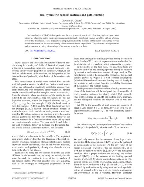 Pdf Real Symmetric Random Matrices And Path Counting