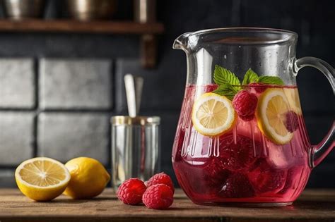 A Pitcher Filled With Raspberry Lemonade Premium Ai Generated Image