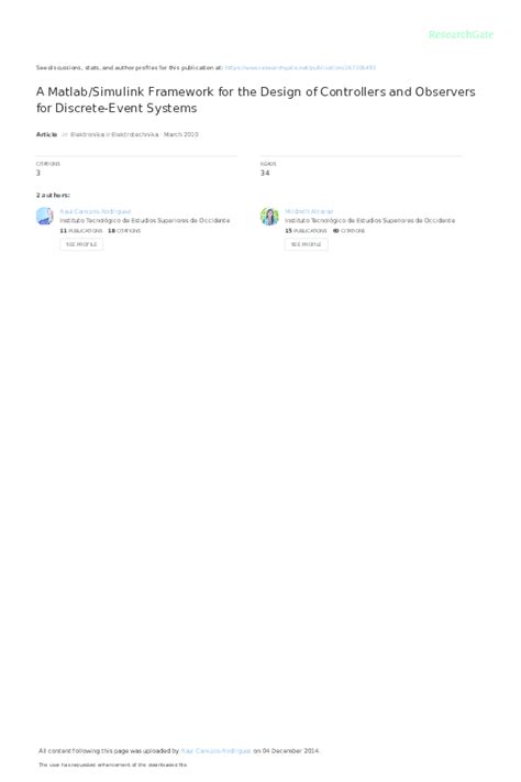 pdf a matlab simulink framework for the design of controllers and observers for discrete event