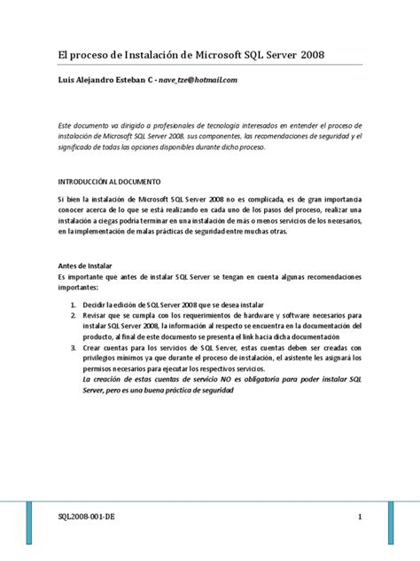 Manual De Instalacion Sql Server 2008 Pdf Servidor Sql De Microsoft