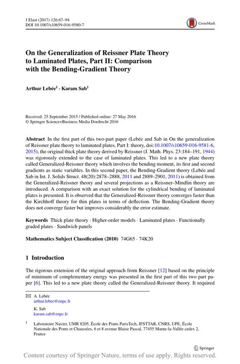 On The Generalization Of Reissner Plate Theory To Laminated Plates Part Ii Comparison With The