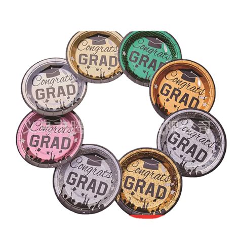 Graduation Season Paper Plate Secondary Tableware Hot Sell Degradable Stamping Theme Party