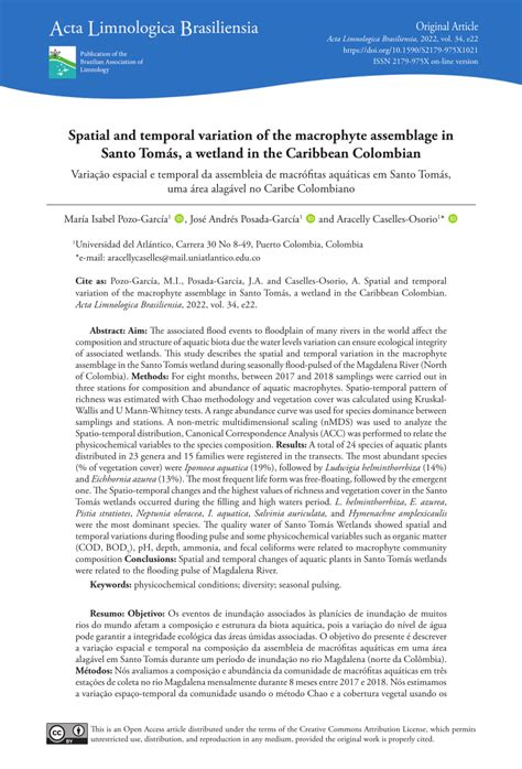 Pdf Spatial And Temporal Variation Of The Macrophyte Assemblage In