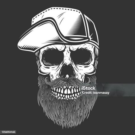 조각 스타일로 야구 모자에 수염 두개골의 그림 엠블럼 기호 포스터 카드 배너를 위한 디자인 요소 벡터 일러스트레이션 0명에 대한