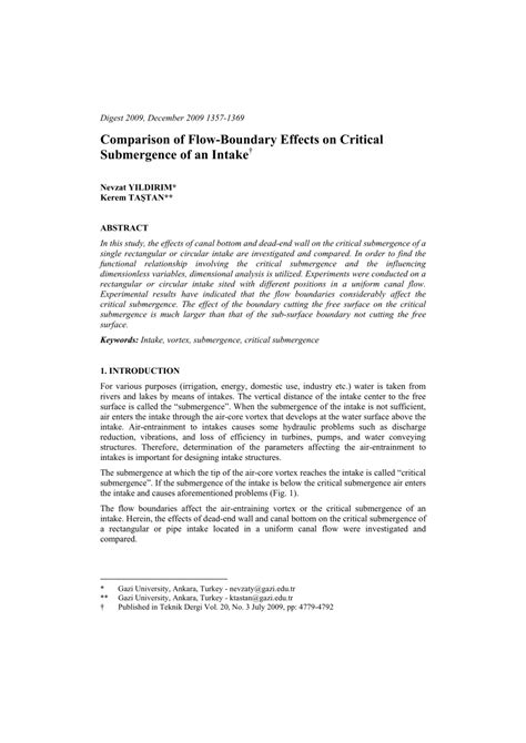 Pdf Comparison Of Flow Boundary Effects On Critical Submergence Of An Intake