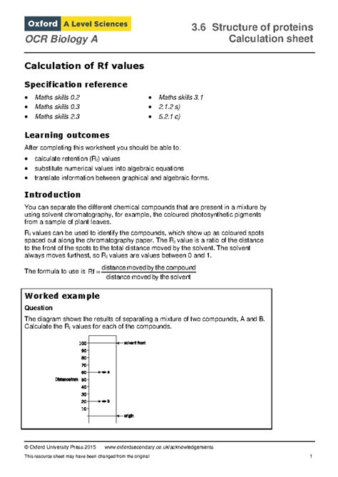 Calculating Rf Values In Chromatography Ocr Biology A Worksheet Studocu