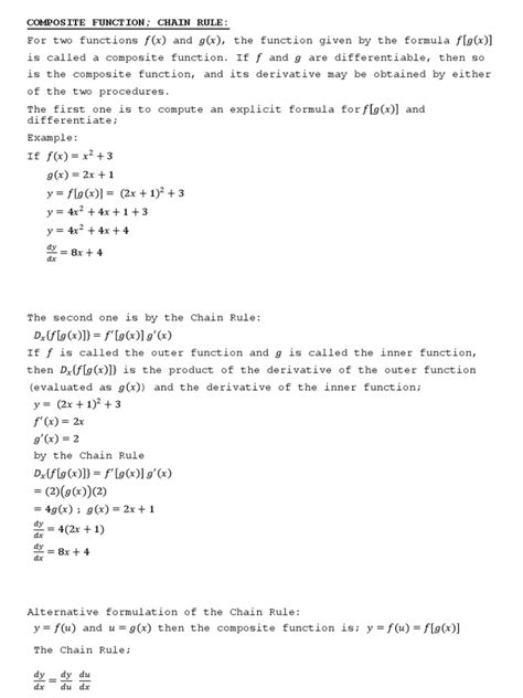 Composite Function Chain Rule Pdf Derivative Subtraction
