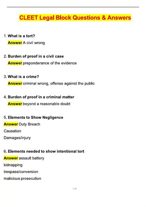 Cleet Legal Block Latest 2025 2026 Update Questions And Verified Answers 100 Correct