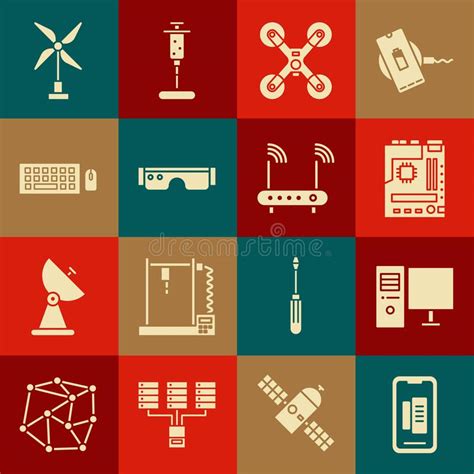 set smartphone mobile phone computer monitor motherboard drone flying glasses keyboard and