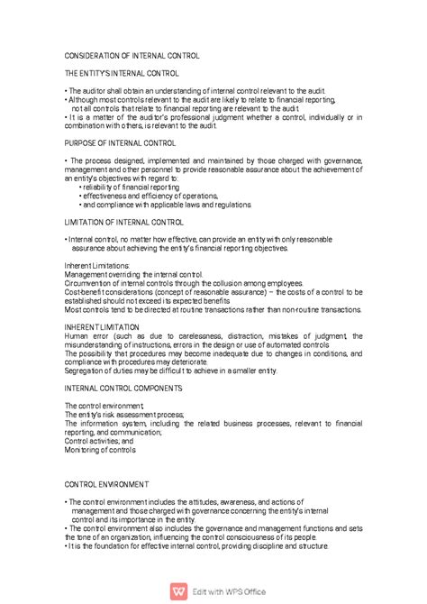 At Internal Control Lecture Notes Consideration Of Internal Control