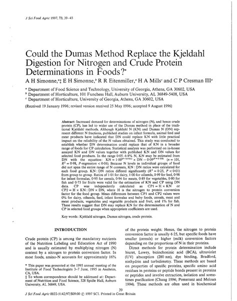 PDF Could The Dumas Method Replace The Kjeldahl Digestion For